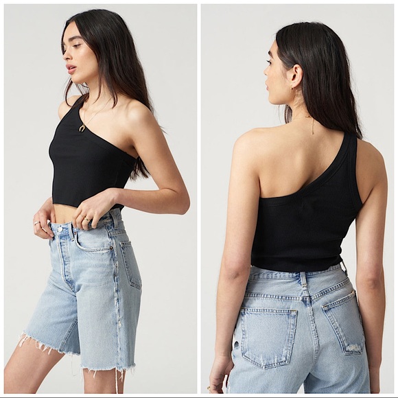 SHEIN | Tops | Shein One Shoulder Ribbed Black Cropped Top | Poshmark